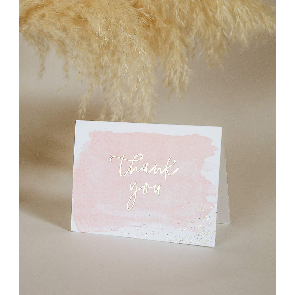 Thank You Cards | 48 Blank Gold Foil Watercolor- Baby & Bridal Shower, Graduation, Wedding