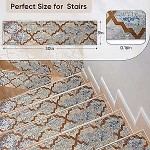 Stair Treads Non Slip Stair Carpet Treads, Carpet Stair Treads for Wooden Steps Indoor 15 pcs 8 * 30 inch,Removable Quick-Dry Machine Washable,Stair Rugs for Kids and Dogs,Golden Diamond