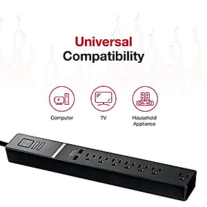 Rocketfish 7-Outlet/2-USB Wall Tap Surge Protector Strip - Provides Protection & Convenient Mobile Phone Charging - Black