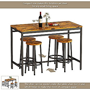 tantohom Dining Table Set for 4, Metal Frame Modern Wood Bar Table and Chairs Set, Kitchen Table and Chairs for 11 for Space Saving