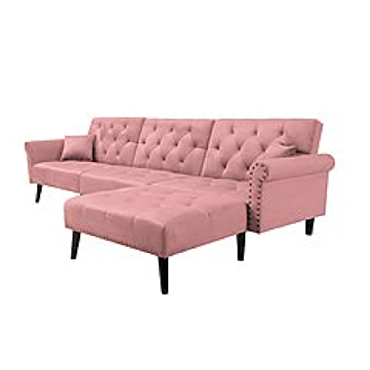 Convertible Sofa Bed Sleeper Pink Velvet