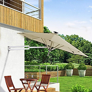 ROLTIN Parasol Garden Umbrella 250cm Wall Solar LED Lights and Metal Pole - Garden tilt Adjustment Sun Shade Umbrella