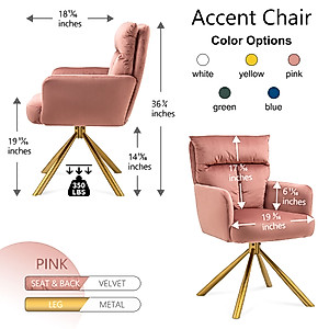NORDICANA 180° Swivel Velvet Living Room Chair Modern Dining Armchair with Golden Legs Ergonomic Upholstered Accent Chair Single Sofa for Bedroom Reading Home Office, Rose Pink