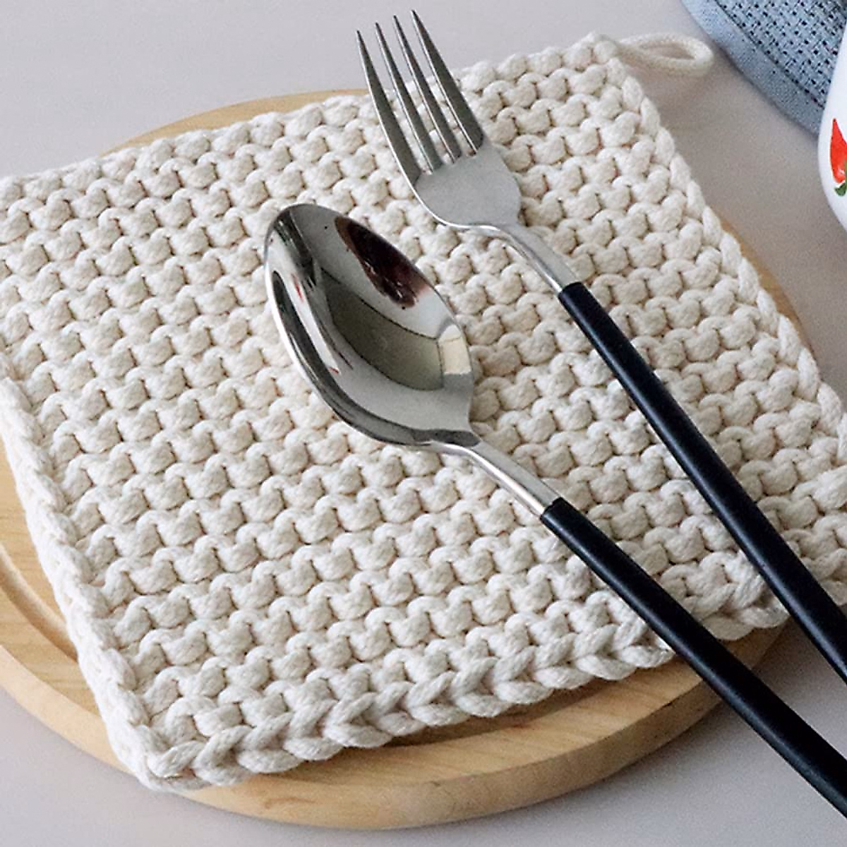 OSALADI Japanese Pot Holders Crochet Woven Hot Dishes Pans Mat Weave Cotton Trivets for Hot Dishes Hot Pot Holders （ 19CM ）