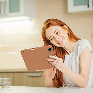 ZryXal New iPad Pro 12.9 Inch Case 2022/2021/2020(6th/5th/4th Gen) with Pencil Holder,Smart iPad Case [Support Touch ID and Auto Wake/Sleep] with Auto 2nd Gen Pencil Charging (Brown)