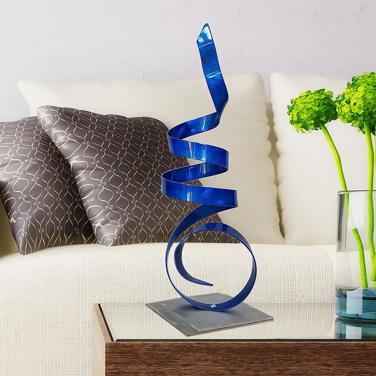 Statements2000 Modern Metal Centerpiece, Abstract Garden Decor, Contemporary Table Top Accent Sculpture - Blue Sea Breeze Accent by Jon Allen - 18"
