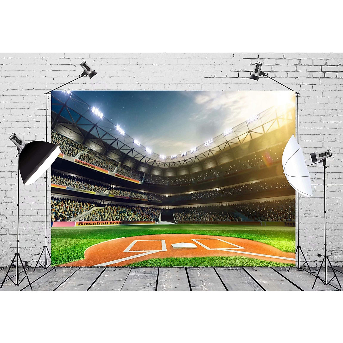 BELECO 7x5ft Fabric Baseball Backdrop Baseball Field Stadium Photography Backdrop for Baby Shower Birthday Party Decoration Sport Games Photo Background Props