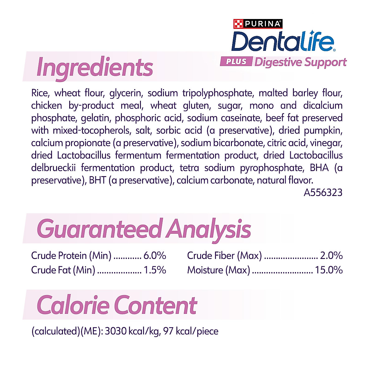 Dentalife Purina Plus Digestive Support Chicken and Pumpkin Flavor Large Dog Dental Chews, MP - 19 ct. Pouch