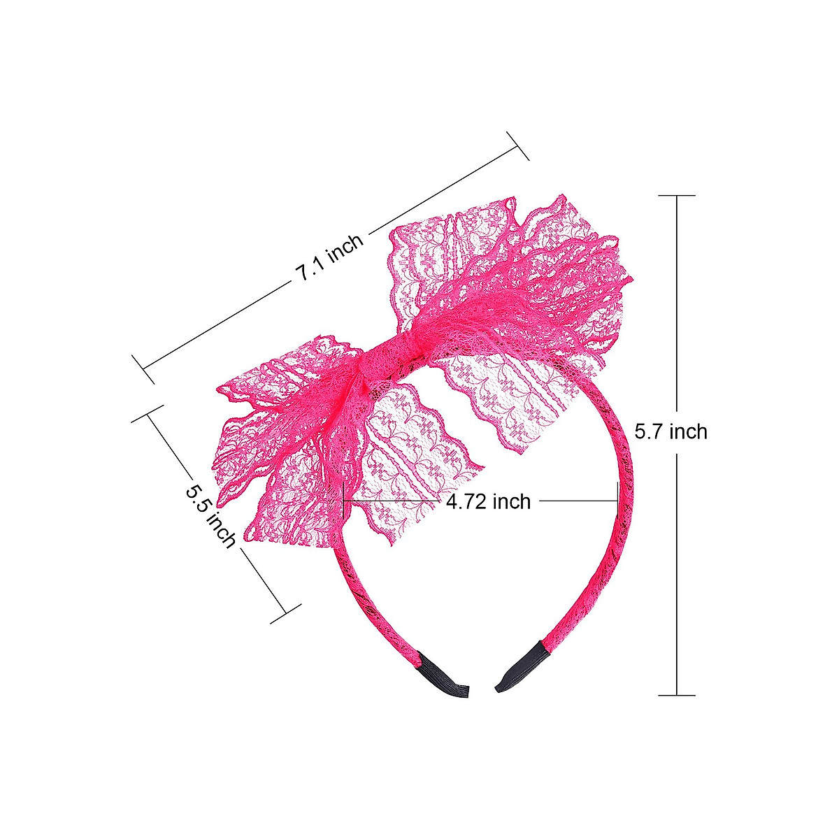Blulu 80's Lace Headband Costume Accessories for Halloween 80s Theme Party, Avoid Headache Neon Lace Bow Headband, Set of 4 (Red, Fluorescent Green, Lake Blue, Purple)