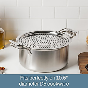 All-Clad D5 5-Ply Brushed Stainless Steel Stockpot with lid and Strain & Splatter Guard, 8-Quart, Induction, Oven & broiler safe up to 600°F, Cookware, Pots and Pans, Kitchen Essential, Silver