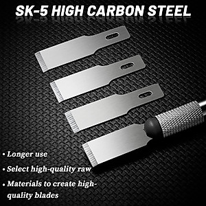 Size 18 Chiseling Blades SK5 Knife Blades No Handles Knife Square Blade Carbon Steel Chisel Tip Knife Blade with Plastic Storage Boxes for Craft Carving Chiseling Shaving Cutting (30 Pack)