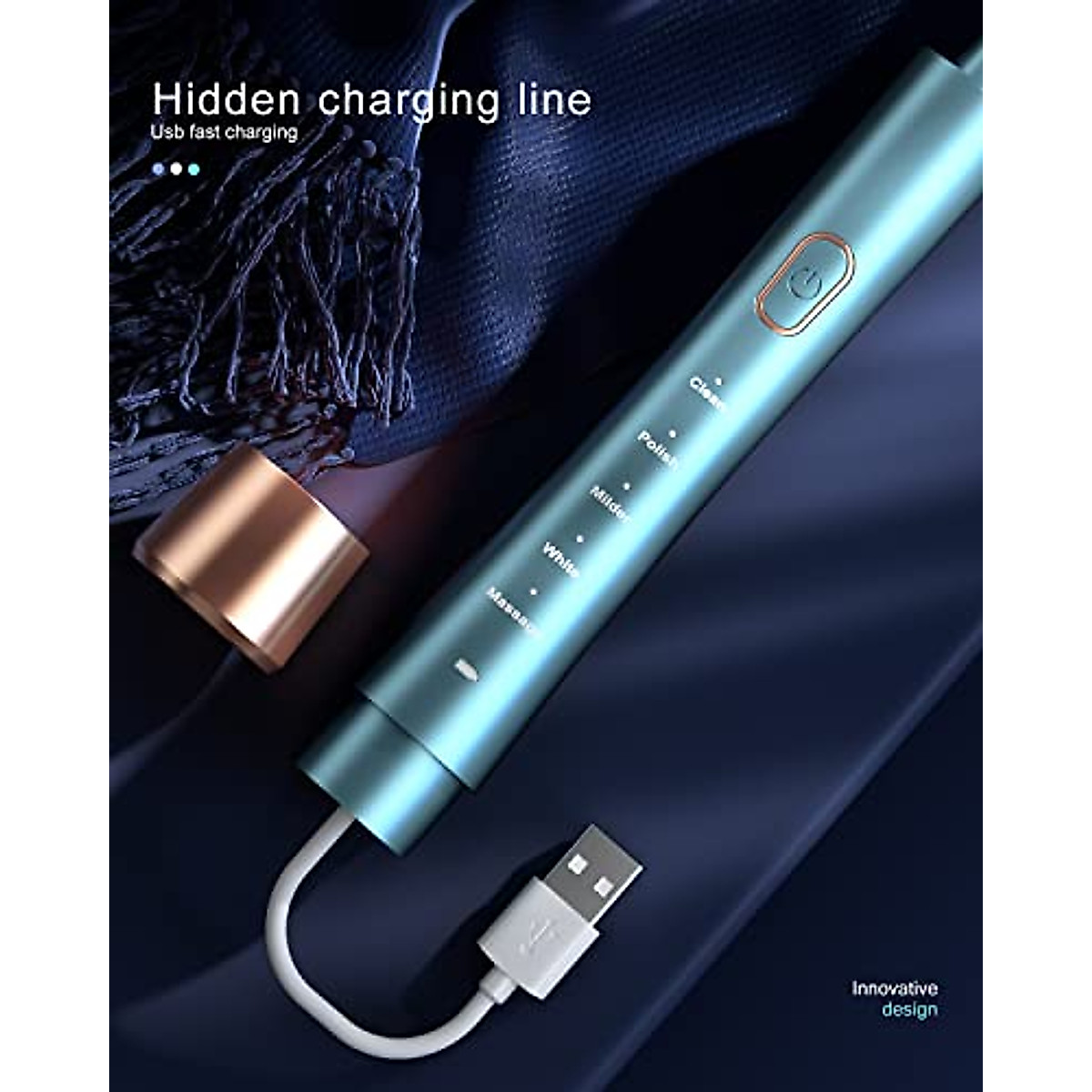 USB Rechargeable Sonic Electric Toothbrush for Adults, Powered Motor High Vibration Teeth & Gum Care, Soft Dupont Brush Heads, 2 Minutes Timer 5 Modes, Green