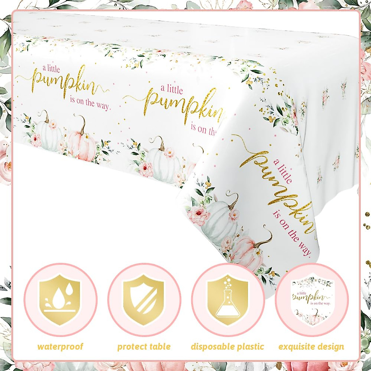 AIBIIN 192PCS Pumpkin Baby Shower Party Supplies Decorations for Girl Pink Little Pumpkin Baby Shower Disposable Tableware Set with Plates Napkins and Tablecloth Serves 24 Guests