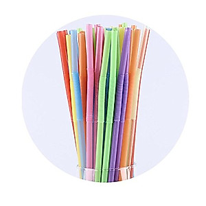 WOIWO 100PCS Colorful Disposable Plastic Drinking Straws, Extra Long Bendy Party Fancy Straws