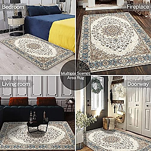 Bayson Area Rug Blue and Brown Persian Texture Abstract Painting Modern Home Decor Small Floor Rug 3' X 5' (91cmX 152cm) Carpet