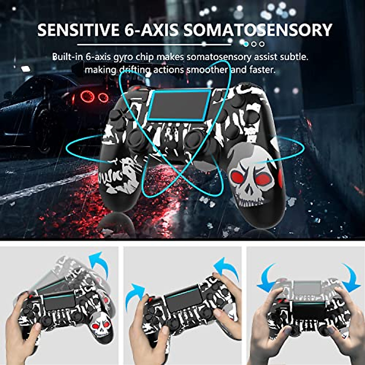 SZDILONG Wireless Controller for PS4 Gamepad Compatible with Playstation 4/Pro/Slim/PC,Double Shock/Bluetooth/Touchpad/Stereo Headphone Jack/Six-axis Motion Control/Charging Cable