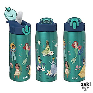 Zak Designs Disney Princess Water Bottle for Travel and At Home, 19 oz Vacuum Insulated Stainless Steel with Locking Spout Cover, Built-In Carrying Loop, Leak-Proof Design (Disney Princess)
