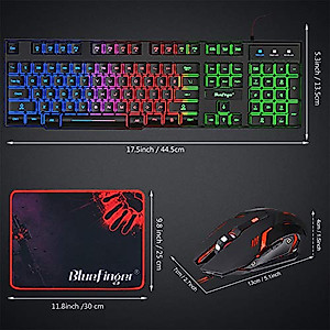 BlueFinger RGB Gaming Keyboard and Backlit Mouse and Headset Combo,USB Wired Backlit Keyboard,LED Gaming Keyboard Mouse Set,Headset with Microphone for Laptop PC Computer Game and Work