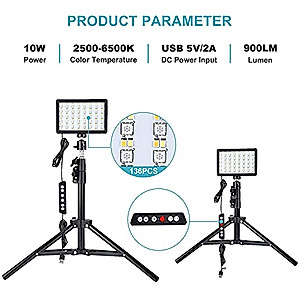 Led Video Light for Camera, RGB Photography Lighting Kit (2 Packs) with Adjustable Tripod Stand/Remote,Dimmable 6500K for Desktop Filming/Streaming/Video Conferencing/Studio Shooting