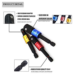 Uayeatye Drill Bit Holder Set-6 PCS Impact Socket Adapter Set 1/4” 3/8” 1/2” Hex Shank 3 Swivel Impact Driver Bit Set Socket Holder+3 Straight Drill Bit Extension Attachments, Drill Accessories-BCS6
