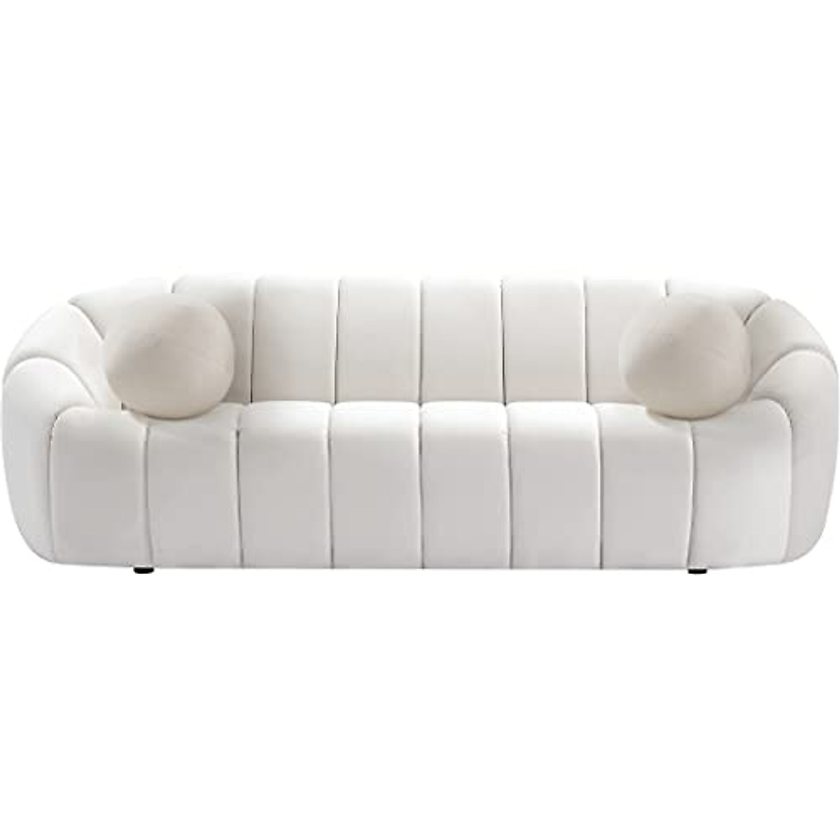Meridian Furniture 613Cream-S Elijah Collection Modern | Contemporary Velvet Upholstered Sofa with Deep Channel Tufting