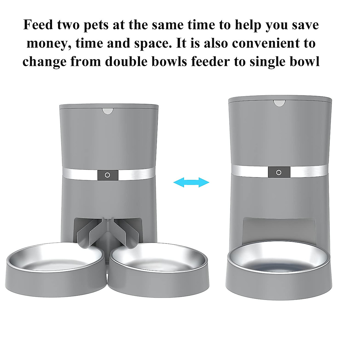 Automatic Cat Feeder, HoneyGuaridan Pet Feeder for Multiple Cats&Dog Food Dispenser with Splitter,Portion Control and Voice Recording Dual Power Apply Food Alarm (Two Way Pet Feeder)