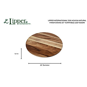 Lipper International Acacia Natural Finish Grand 20" Turntable Lazy Susan for Table or Pantry