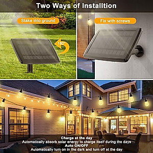 YSJ Solar String Lights Outdoor Waterproof,49FT 20 Bulb Solar Outdoor String Lights,Solar Powered Outdoor String Lights with USB-C Port and Remote Control,Camping Decoration Garden (Black)