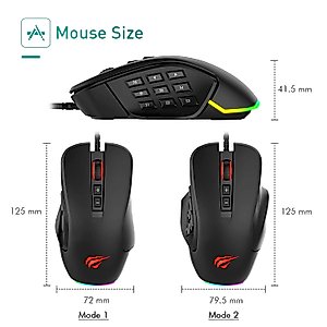 Havit Gaming Mouse Computer Ergonomic Wired Mice with 14 Programmable Buttons Interchangeable Side Plates (8 Buttons/ 8+6 Side Buttons), 2 Replaceable Right Plates for Laptop PC Gamer (Renewed)