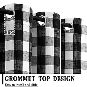 Jubilantex Black White Buffalo Check Semi Sheer Curtain Panels Gingham Plaid Textured Curtains Drapery,Farmhouse Grommet Window Drapes for Living Room Bedroom Kids Room,2 Panels,40"x63"