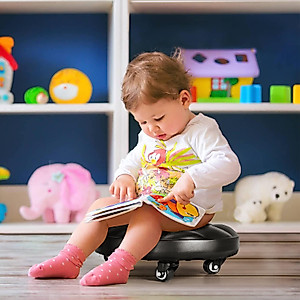 Low Height Rolling Stool with 360°Swivel Caster, Low Roller Seat Wheel Stool Chair, PU Leather Rolling Stool Heavy-Duty and Sturdy, Movable Mini Stool for Home Office Garage Shop Fitness Sport