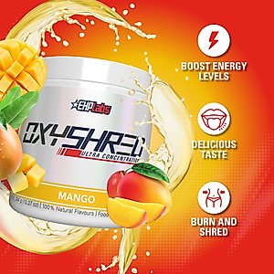 EHP Labs OxyShred Pre Workout Powder - Preworkout Powder with L Glutamine & Acetyl L Carnitine, Energy Boost Drink - Mango, 60 Servings