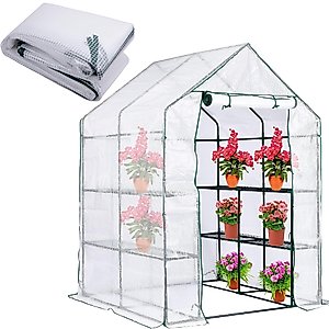 DECOHS Walk-in Greenhouse Replacement Cover with Roll-Up Zipper Door -56x56x76 inch PE Greenhouse Cover for Outdoor Plant Gardening Plants Cold Frost Protection Wind Rain Proof(Frame Not Include)
