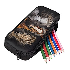BYCHECAR Horse Pencil Case Boys School Supplys Black Pen Bag for Kids Stationery Women Small Makeup Cosmetic Pouch Childs Coin Purse Storage Organizer