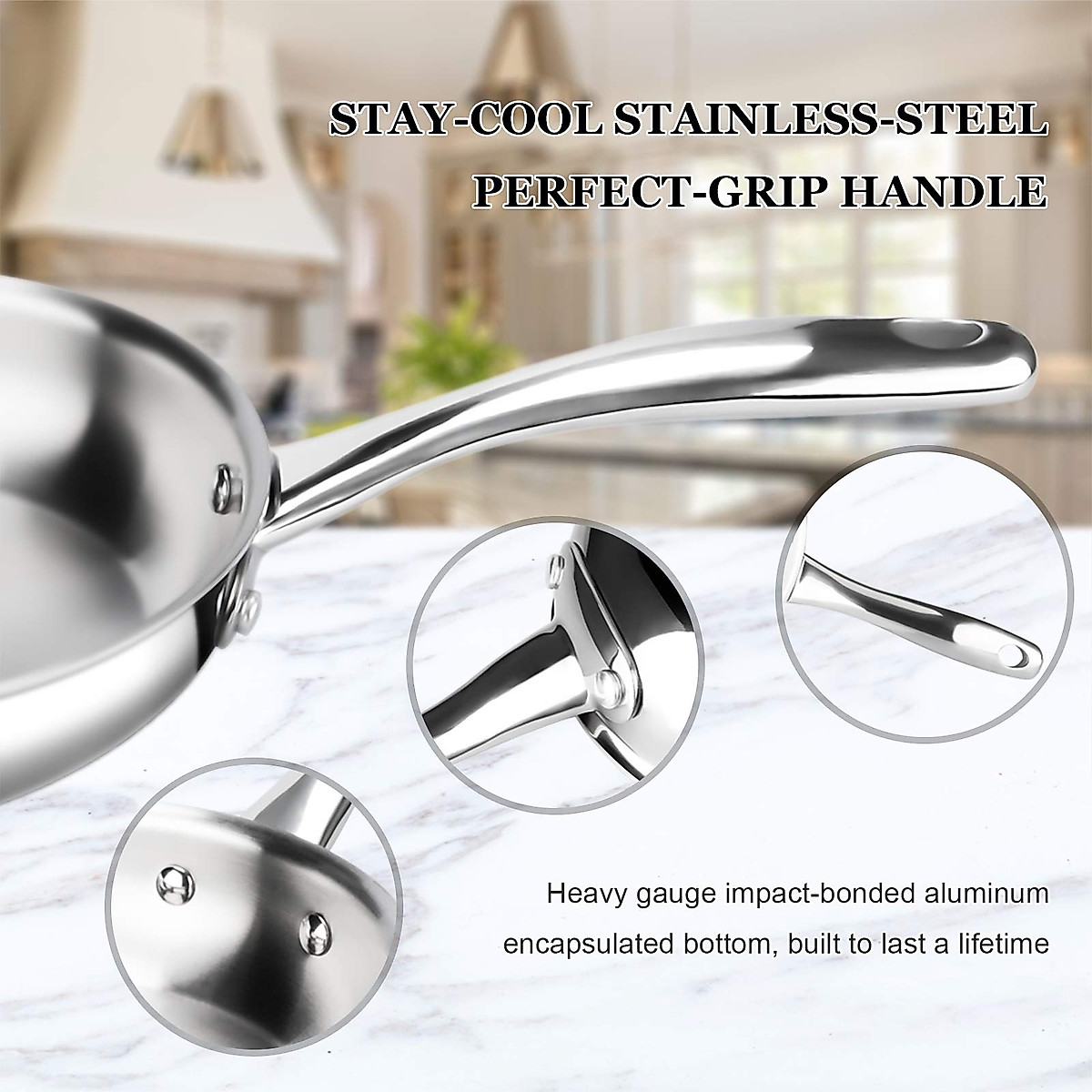 Duxtop Whole-Clad Tri-Ply Stainless Steel Stir-Fry Pan Kitchen Induction Cookware 10 Inches