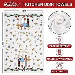Whaline Christmas Nutcracker Kitchen Dish Towels 18 x 28 Inch Watercolor Xmas Soldier Dish Towel Merry Christmas Hand Drying Tea Towel for Seasonal Cooking Baking, 4 Pack