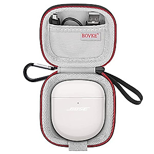 BOVKE Carrying Case for Bose QuietComfort Earbuds II/Bose QC Earbuds 2 Wireless Noise Cancelling in-Ear Headphones, Extra Mesh Pocket for Cables and Eartips, Black (Case Only)