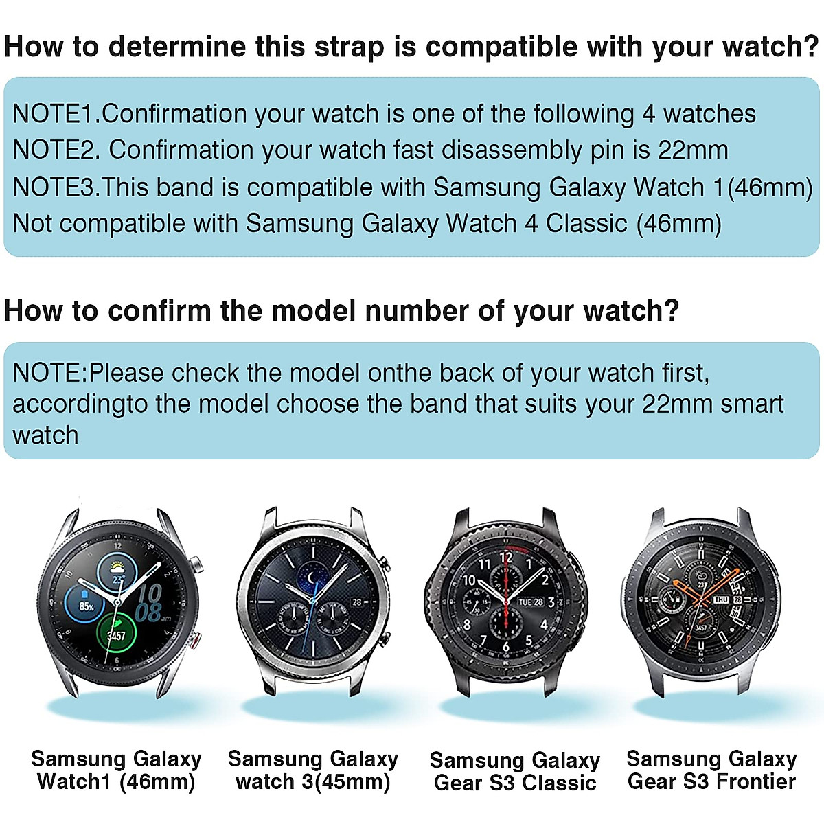 Compatible for Samsung Galaxy Watch 3 45mm Band - Gear S3 Frontier & Classic Bands/ Galaxy Watch 46mm bands, 22mm Soft Silicone Replacement Black Bands Sports Straps Breathable Men and Women