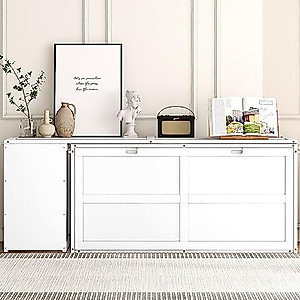 DEYOBED Wooden Queen Size Murphy Bed Frame with Rotable Desk and 2 Storage Shelves, Suitable for Small Bedrooms, Studio Apartments, and Multi-Functional Rooms, Space Saving, White