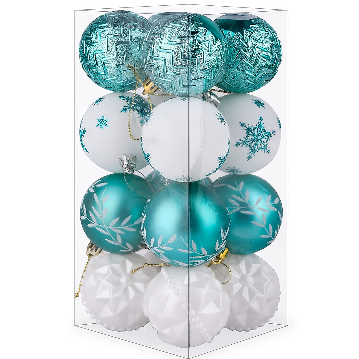 PIIDUOO Christmas Balls Ornaments for Xmas Tree - Small Shatterproof Christmas Tree Decorations White Teal Balls Ornament Plastic, 2.36 Inches | 60mm, Set 16pcs