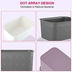 AREYZIN Plastic Storage Bins With Lid Set of 6 Storage Baskets for Organizing Container Lidded Storage Organizer Bins for Shelves Drawers Desktop Closet Playroom Classroom Office, Purple