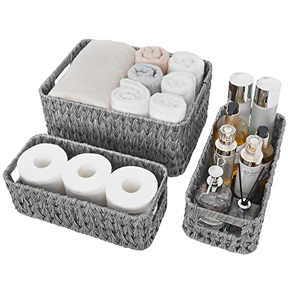 GRANNY SAYS Bundle of 3-Pack Wicker Storage Baskets for Organizing & 1-Pack Hanging Closet Organizer