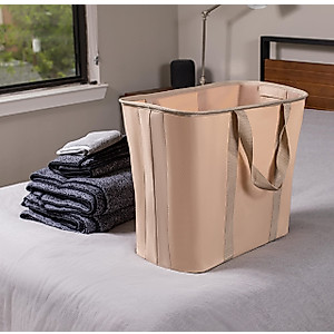 BIRDROCK HOME 75L Collapsible Laundry Basket Caddy - Natural - XL Foldable Tote Bag for Dirty Clothes - Strong Handles - Durable Fabric - Water Resistant - Lightweight