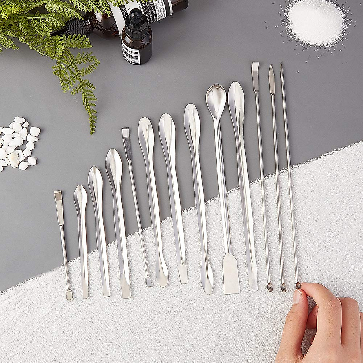 OLYCRAFT 26PCS Stainless Steel Lab Measuring Spatula Set, Micro Lab Scoop/Spoon Mixing Spatula for Gel Cap Filler, Capsule Filler,Laboratory Sampling Equipment