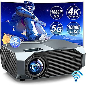 Projector with 5G WiFi & Bluetooth, YOWHICK 10000L Full HD 1080P Outdoor Portable Video Projector Support 4K, Home Theater Movie Projector Compatible with HDMI, VGA, USB, Laptop, iOS & Android Phone