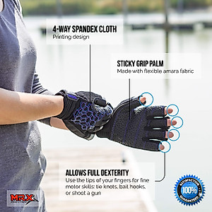 MRX BOXING & FITNESS SAILING GLOVES STICKY Palm Gripy Glove Yachting Kayak Dinghy Fishing Short Finger Multi Colors (Black/Blue, L)