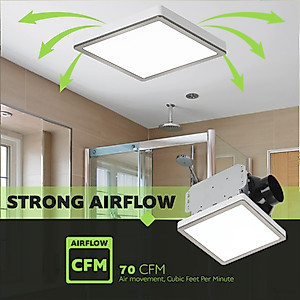 Homewerks 7105-10 Bathroom Fan Integrated LED Light Ceiling Mount Exhaust Ventilation Ultra Quiet 1.0 Sones 70 CFM, Decorative Brushed Nickel Magnetic Trim