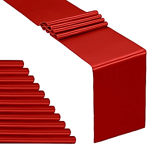 SiinvdaBZX 12 Pcs Red Satin Table Runner 12 x 108 inches Long, Bright Smooth Satin Wedding Table Runner Decorations for Birthday Parties, Buffet, Banquets, Graduations, Engagements