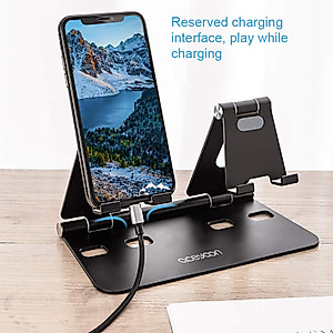 aceyoon Adjustable Tablet Stand, iPad/Cell Phone Holder for Desk, Aluminum Alloy Stand Holder for 2 Phones or a Tablet/Kindle, Sturdy Dual Stands, Foldable and Portable, Black