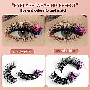 VNIHTT Colored Eyelashes Fluffy Eye Lashes with Color, Colorful Russian Strip Lashes D Curl Lash Strips Look Like Colored Lash Extensions 5D Reusable Faux Mink eyelashes False Lashes Pack 7 Pairs